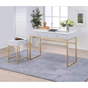 ACME Furniture Acme Coleen Side Table, White & Brass