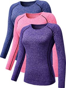 neleus women's 3 pack compression wear athletic long sleeve shirt for girls,8021,blue,purple,pink,s