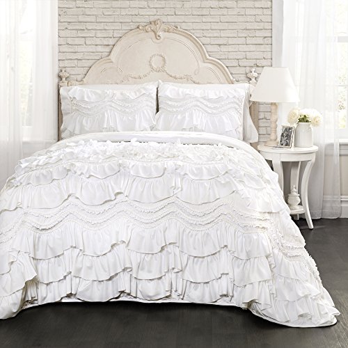 Lush Decor Kemmy Quilt Ruffled Textured 2 Piece Twin Size Bedding Set, White