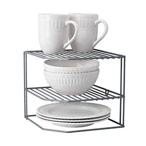 Kitchen Details Corner Shelf Organizer | Cabinet & Countertop Storage | Plates | Cups | Bowls | Grey