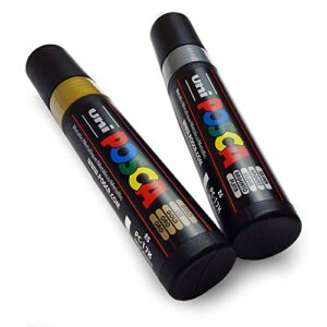 uni-ball posca marker pen pc-17k - xxl chisel tip for large backgrounds - set of gold & silver