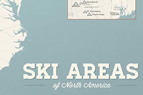 North America Ski Resorts Map 24x36 Poster (Beige & Opal Blue)