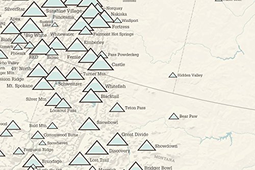 North America Ski Resorts Map 24x36 Poster (Beige & Opal Blue)