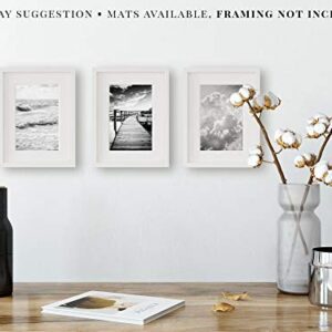 LISA RUSSO FINE ART Black and White Wall Art Set of 3 5x7” Prints, Unframed, Black and White Minimalist Ocean, Clouds, Nautical Pictures for Office, Bedroom, Bathroom Walls