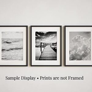 LISA RUSSO FINE ART Black and White Wall Art Set of 3 5x7” Prints, Unframed, Black and White Minimalist Ocean, Clouds, Nautical Pictures for Office, Bedroom, Bathroom Walls