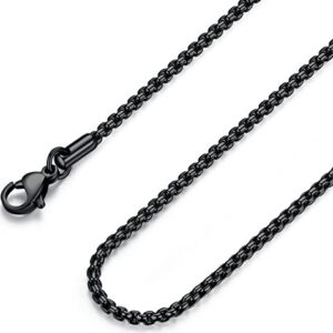 FOSIR 2-4MM Mens Womens Stainless Steel Black Rolo Cable Chain Necklace 18-36 Inch