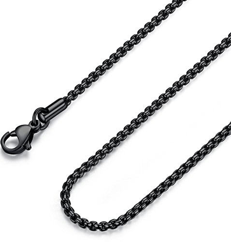 FOSIR 2-4MM Mens Womens Stainless Steel Black Rolo Cable Chain Necklace 18-36 Inch