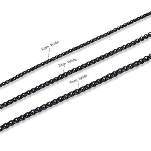 FOSIR 2-4MM Mens Womens Stainless Steel Black Rolo Cable Chain Necklace 18-36 Inch