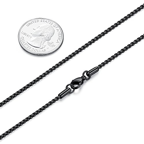 FOSIR 2-4MM Mens Womens Stainless Steel Black Rolo Cable Chain Necklace 18-36 Inch