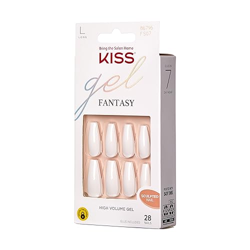 KISS Gel Fantasy Collection Sculpted Fake Nails Manicure Set, True Color', with Nail File and Glue & 28 Glue-On Nails