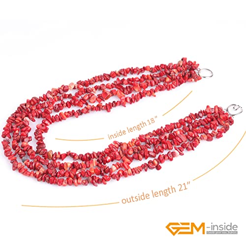 GEM-Inside Red Coral Chips Dyed Fashion Bohemia Necklace for Women Fashion Loose Beads for Jewelry Making Stand String Beaded Necklace 18-21 inches