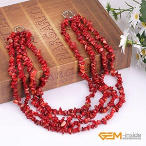 GEM-Inside Red Coral Chips Dyed Fashion Bohemia Necklace for Women Fashion Loose Beads for Jewelry Making Stand String Beaded Necklace 18-21 inches