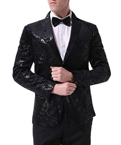 Men's luxury Casual Dress Suit Slim Fit Stylish Blazer Black Large, Black, Large