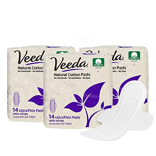 Veeda Ultra Thin Super Absorbent Day Pads Are Always Chlorine Pesticide Dye and Fragrance Free Natural Cotton Sanitary Napkins, 14 Count (Pack of 3)