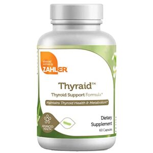 zahler thyraide, thyroid support supplement with iodine and l-tyrosine, helps maintain thyroid health & metabolism, certified kosher, 60 capsules