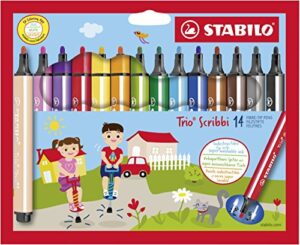 stabilo trio scribbi triangular felt tip pen - assorted colours (pack of 14)