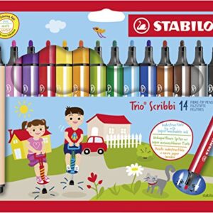 STABILO Trio Scribbi Triangular Felt Tip Pen - Assorted Colours (Pack of 14)