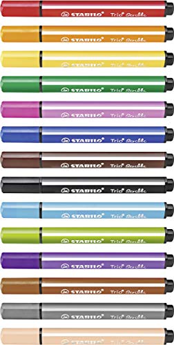 STABILO Trio Scribbi Triangular Felt Tip Pen - Assorted Colours (Pack of 14)