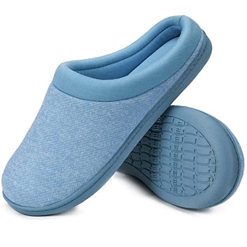 HomeTop Women's Comfort Slip On Memory Foam Slippers French Terry Lining House Slippers w/Durable Sole (Medium / 7-8 B(M) US, Blue)