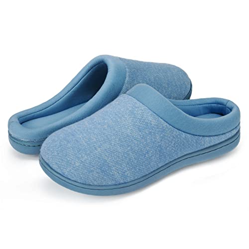 HomeTop Women's Comfort Slip On Memory Foam Slippers French Terry Lining House Slippers w/Durable Sole (Medium / 7-8 B(M) US, Blue)