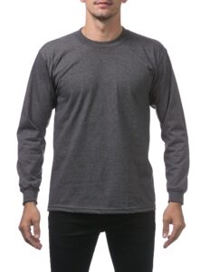 pro club men's heavyweight cotton long sleeve crew neck t-shirt, large/tall, charcoal