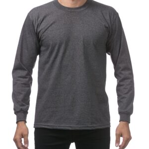 Pro Club Men's Heavyweight Cotton Long Sleeve Crew Neck T-Shirt, Large/Tall, Charcoal