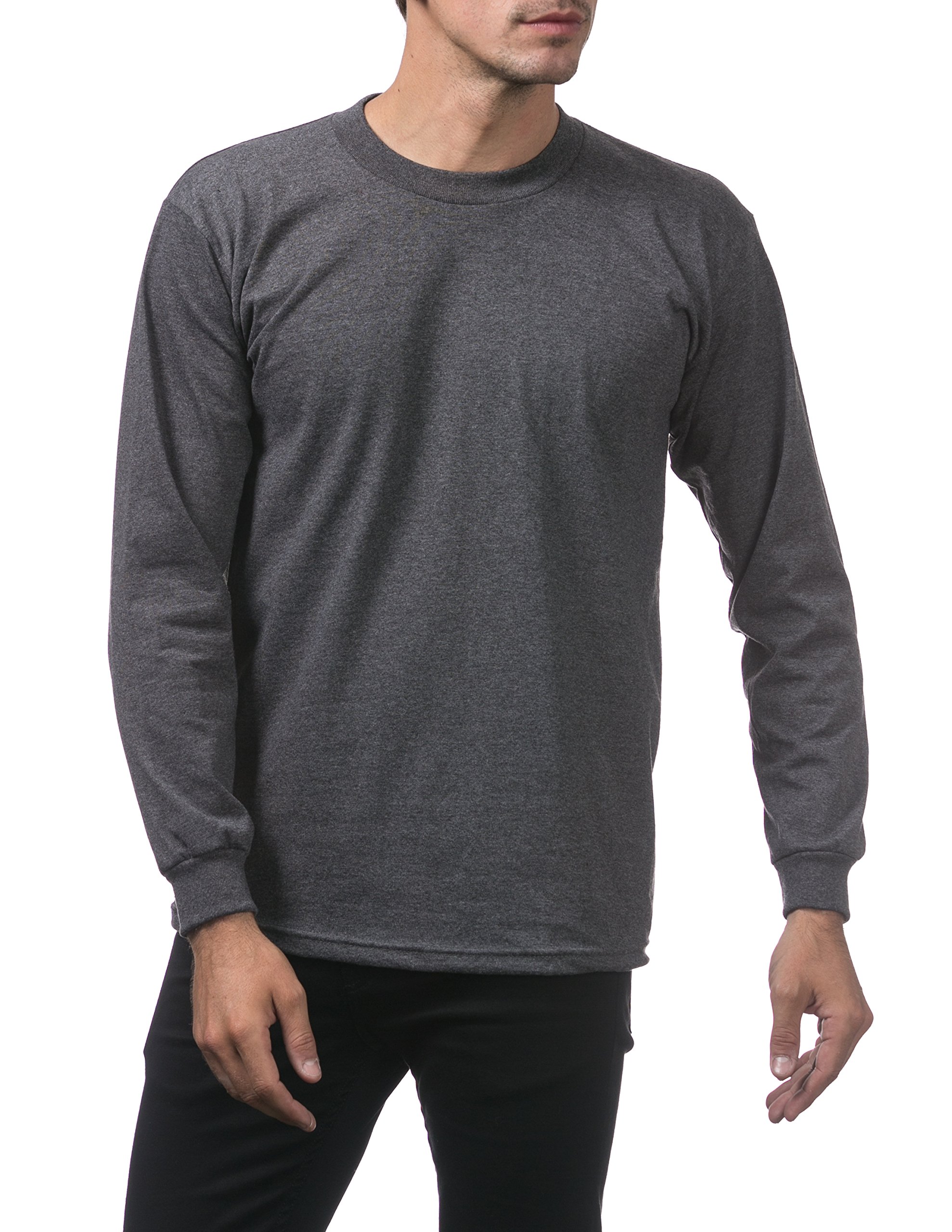 Pro Club Men's Heavyweight Cotton Long Sleeve Crew Neck T-Shirt, Large/Tall, Charcoal