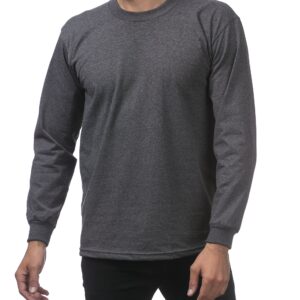 Pro Club Men's Heavyweight Cotton Long Sleeve Crew Neck T-Shirt, Large/Tall, Charcoal