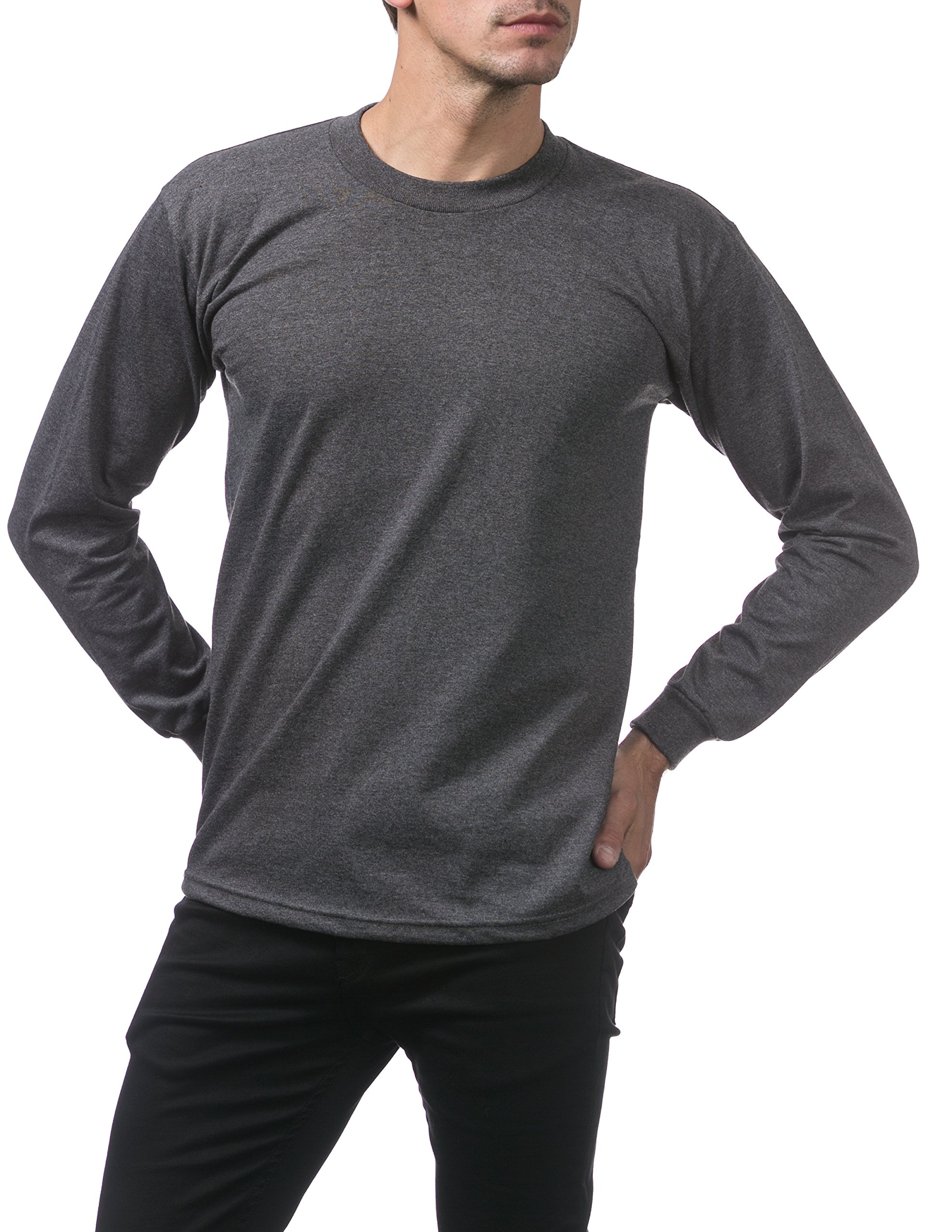 Pro Club Men's Heavyweight Cotton Long Sleeve Crew Neck T-Shirt, Large/Tall, Charcoal