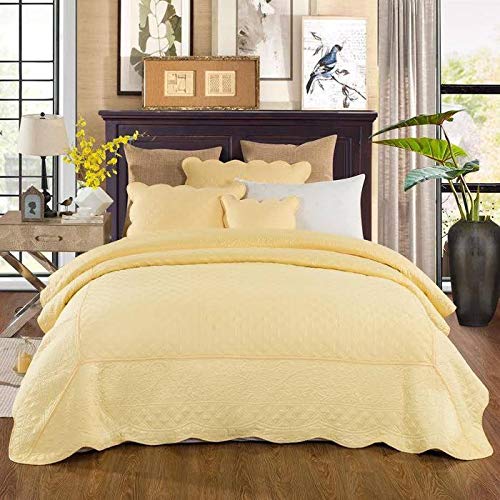 Tache Quilted Yellow Scalloped Buttercup Puffs Matelasse Bedspread Coverlet Set, California King