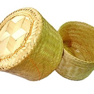 Thai Traditional Handmade ''Kra-Tip'' Sticky Rice Serving Basket Medium Size 5''x4"