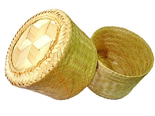 Thai Traditional Handmade ''Kra-Tip'' Sticky Rice Serving Basket Medium Size 5''x4"