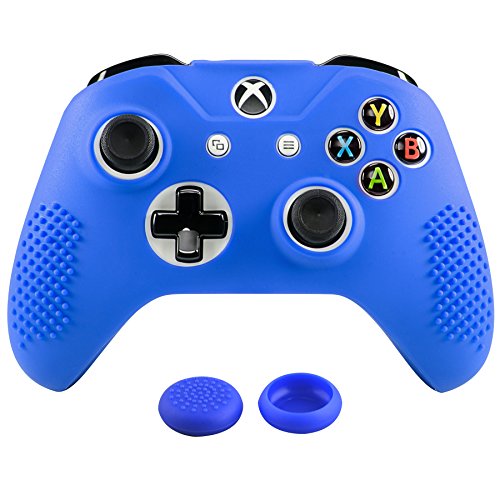 eXtremeRate Soft Anti-Slip Dark Blue Silicone Controller Cover Skins Thumb Grips Caps Protective Case for Xbox One X S Controller - Blue