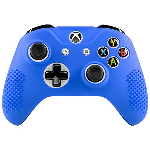 eXtremeRate Soft Anti-Slip Dark Blue Silicone Controller Cover Skins Thumb Grips Caps Protective Case for Xbox One X S Controller - Blue