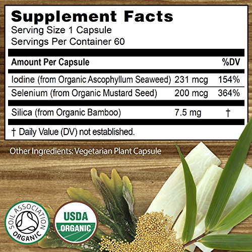 Organic Selenium 200 mcg with Iodine and Silica All from Certified Organic Whole Foods - Two Month Supply