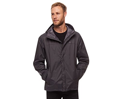 Tommy Hilfiger Men's Lightweight Breathable Waterproof Hooded Jacket, Charcoal, Large