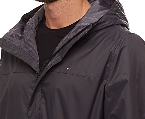 Tommy Hilfiger Men's Lightweight Breathable Waterproof Hooded Jacket, Charcoal, Large