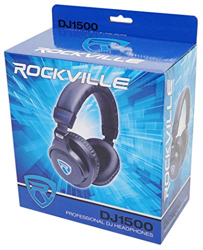 Rockville DJ Headphones w/Detachable Coil Cable, Case+Extra Ear Pad (DJ1500)