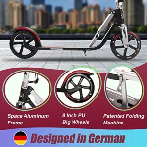 HUDORA Scooter with Big Wheels, Lightweight Durable All-Aluminum Frame for Kids 8 Years and Up, Teens 12 Years and Up, Adult