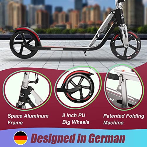 HUDORA Scooter with Big Wheels, Lightweight Durable All-Aluminum Frame for Kids 8 Years and Up, Teens 12 Years and Up, Adult