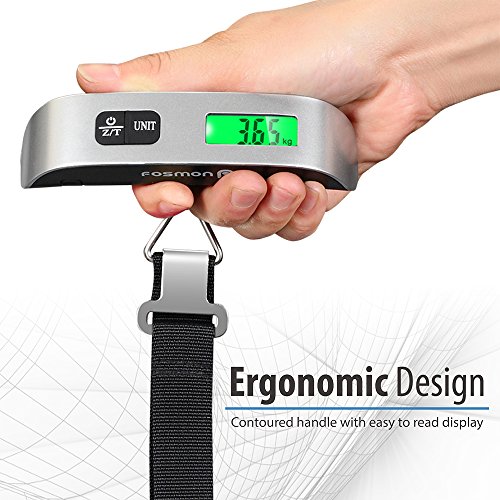 Fosmon Digital Luggage Scale (2 Pack), LCD Display Backlight Temperature Baggage Scale w/ 110lbs Capacity, Portable Stainless Steel Hanging Luggage Weight Scale w/ Tare Function for Travelers - Silver