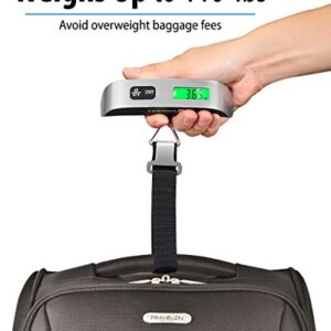 Fosmon Digital Luggage Scale (2 Pack), LCD Display Backlight Temperature Baggage Scale w/ 110lbs Capacity, Portable Stainless Steel Hanging Luggage Weight Scale w/ Tare Function for Travelers - Silver