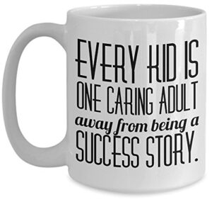 teacher mug (15 oz) every kid is one caring adult away from being a success story mugs with quotes by vitazi kitchenware, ceramic coffee cup - gift for coaches, teachers, social workers (white)