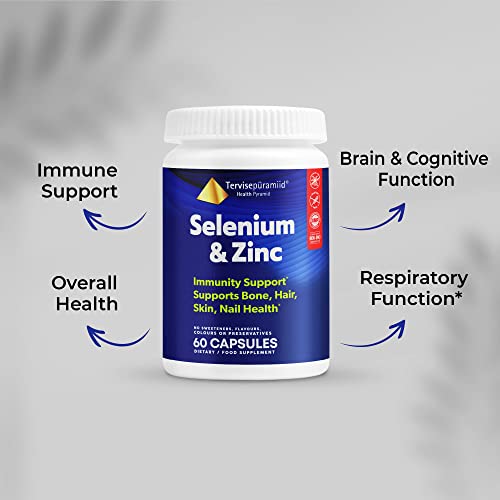 Health Pyramid Selenium and Zinc Supplement for Nail Growth, Bone, Skin, and Hair Health, Cellular Health, and Immunity Support, 60 capsules