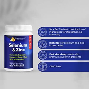 Health Pyramid Selenium and Zinc Supplement for Nail Growth, Bone, Skin, and Hair Health, Cellular Health, and Immunity Support, 60 capsules