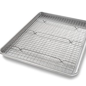 USA Pan Bakeware Half Sheet Baking Pan and Bakeable Nonstick and Cooling Rack Set, Metal