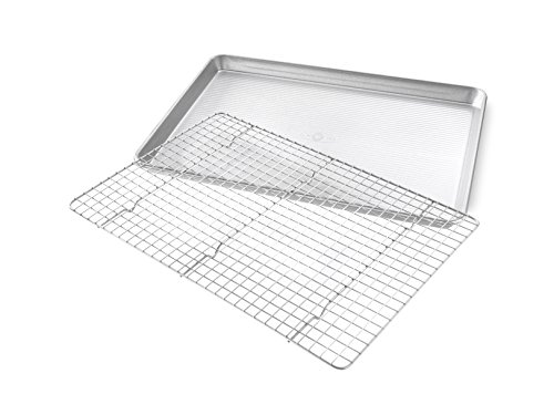 USA Pan Bakeware Half Sheet Baking Pan and Bakeable Nonstick and Cooling Rack Set, Metal