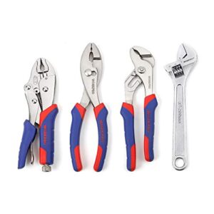 workpro pliers set 4-piece locking plier slip-joint plier groove joint pliers and adjustable wrench home maintenance tool kit