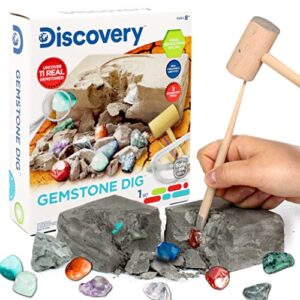 discovery kids gemstone dig stem science kit by horizon group usa, excavate, dig & reveal 11 real gemstones, includes goggles, excavation tools, streak plate, magnifying glass & more