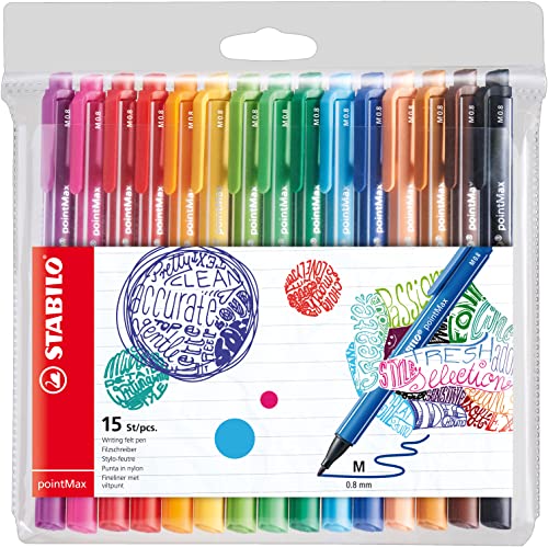 Nylon Tip Writing Pen - STABILO pointMax - Wallet of 24 - Assorted colors